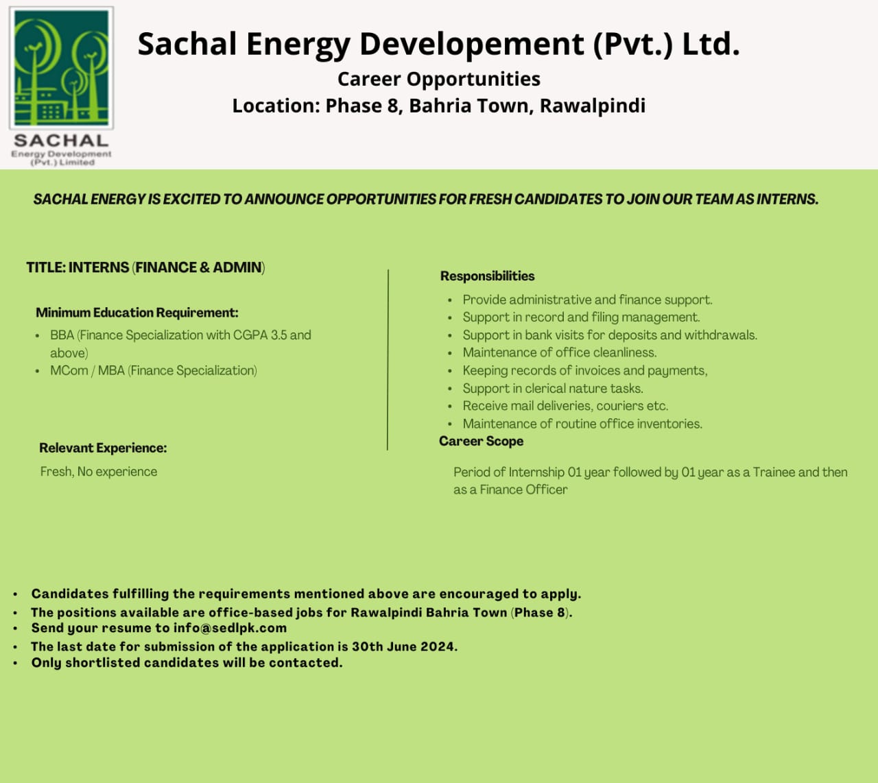 Join Us! – Sachal Energy Development Ltd.